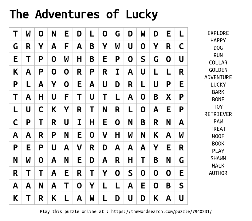 The Adventures of Lucky Word Search