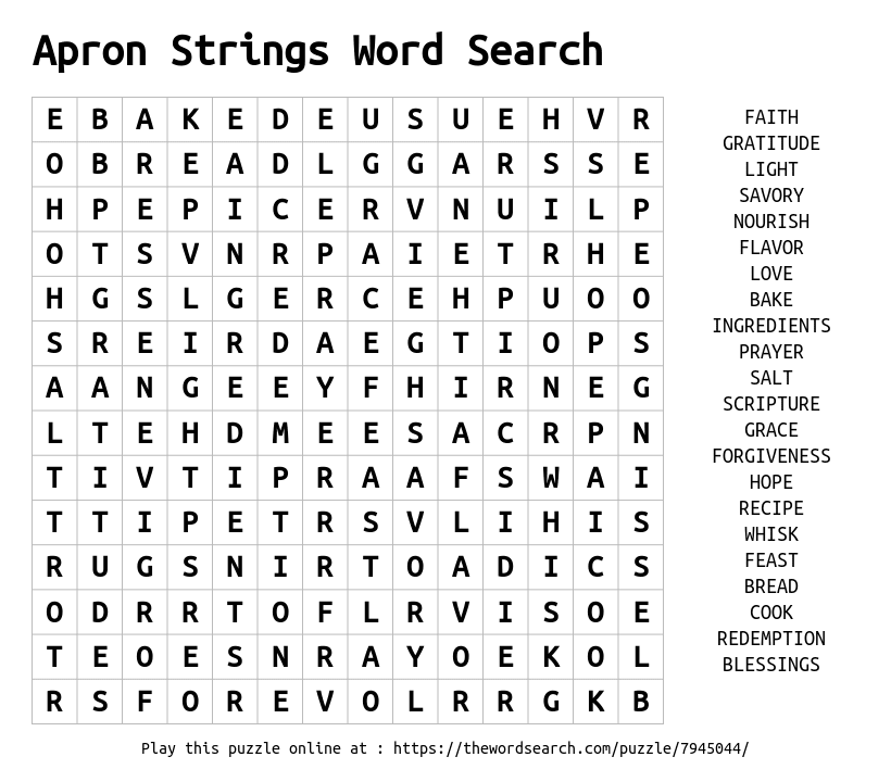 Apron Strings Word Search Word Search