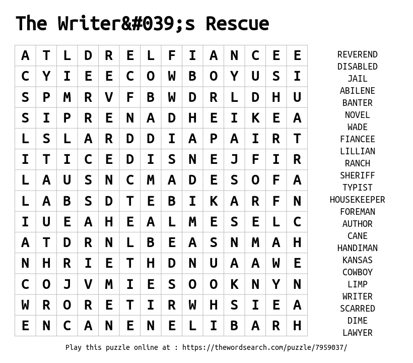The Writer's Rescue Word Search