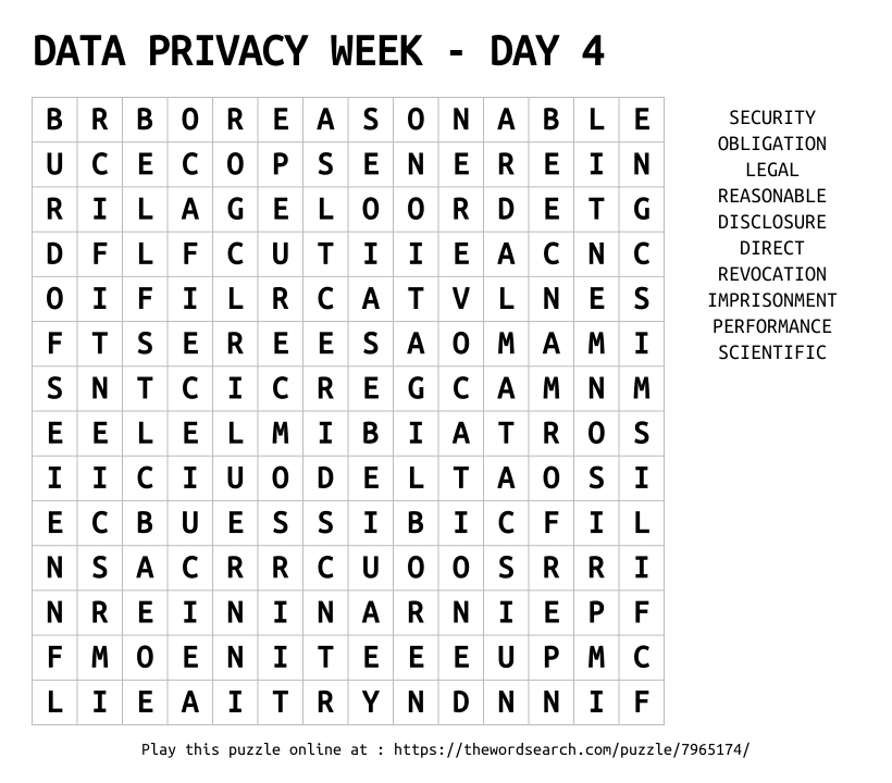 DATA PRIVACY WEEK - DAY 4 Word Search
