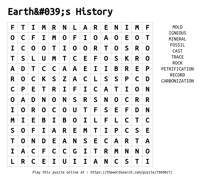 Earth's History Word Search