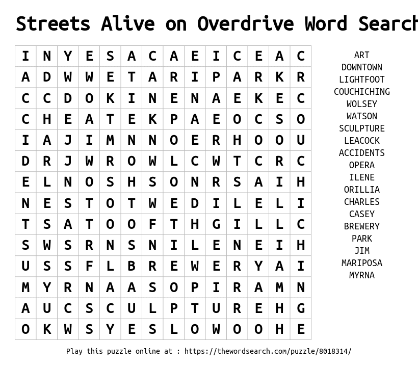 Download Word Search on Streets Alive on Overdrive Word Search