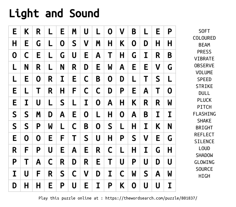Download Word Search On Light And Sound Download Word Search On Light And Sound