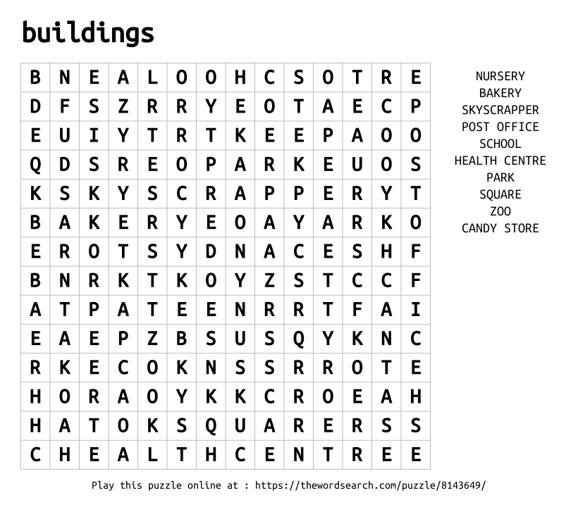buildings Word Search