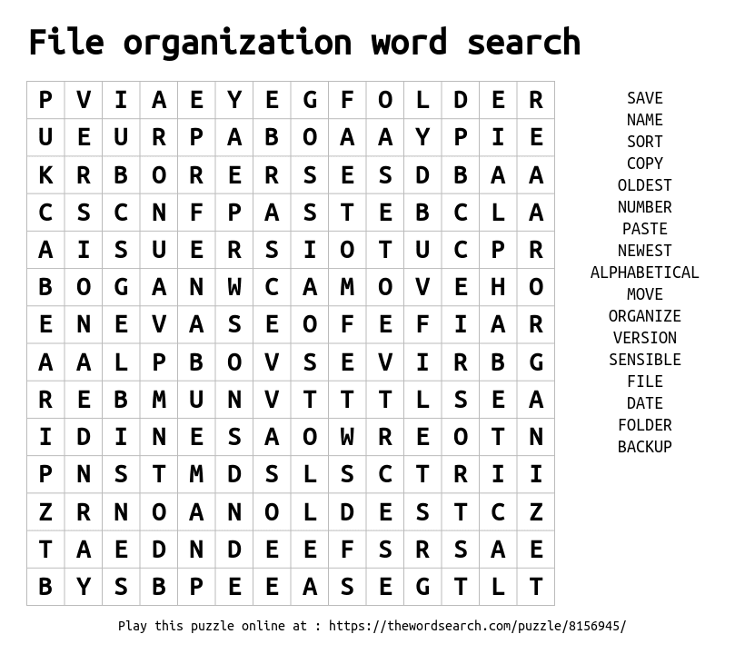 File organization word search Word Search