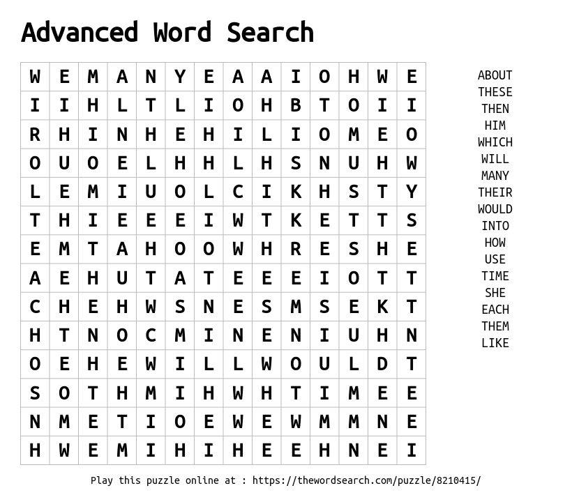 Advanced Word Search Word Search