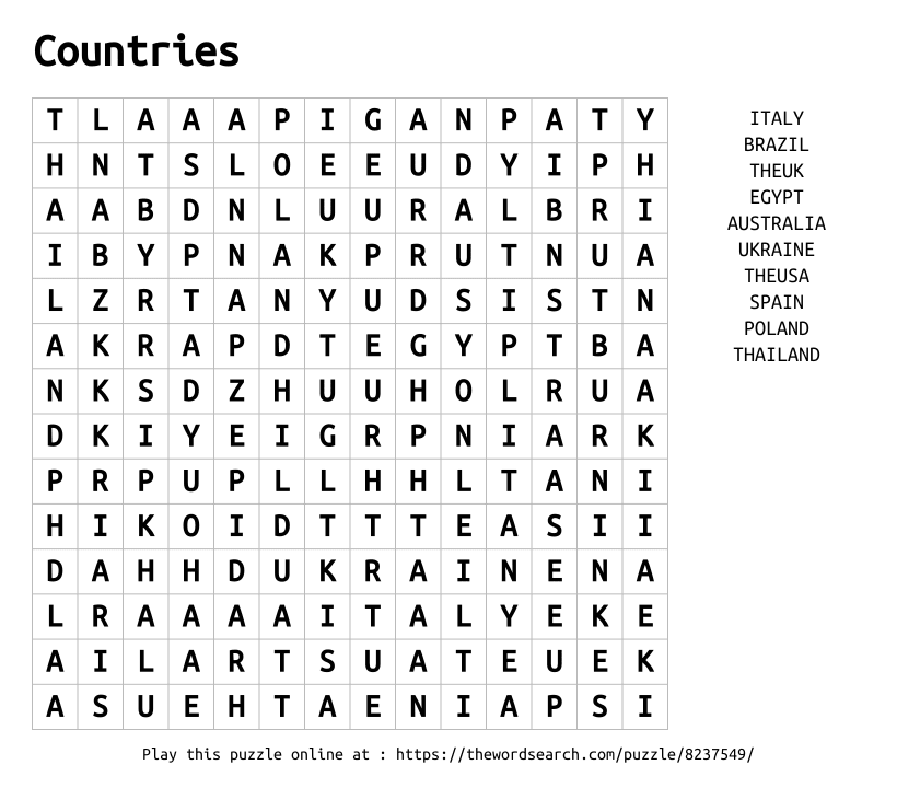 Download Word Search on Countries