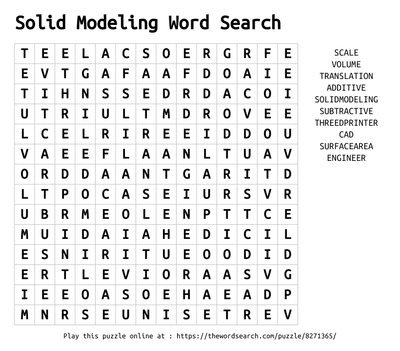 Download Word Search on Solid Modeling Word Search