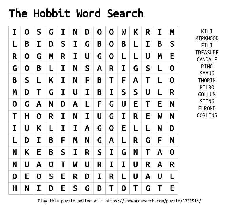 Download Word Search on The Hobbit Word Search