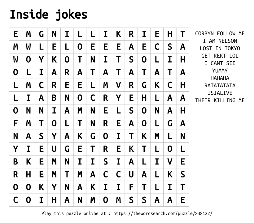 Download Word Search On Inside Jokes Download Word Search On Inside Jokes