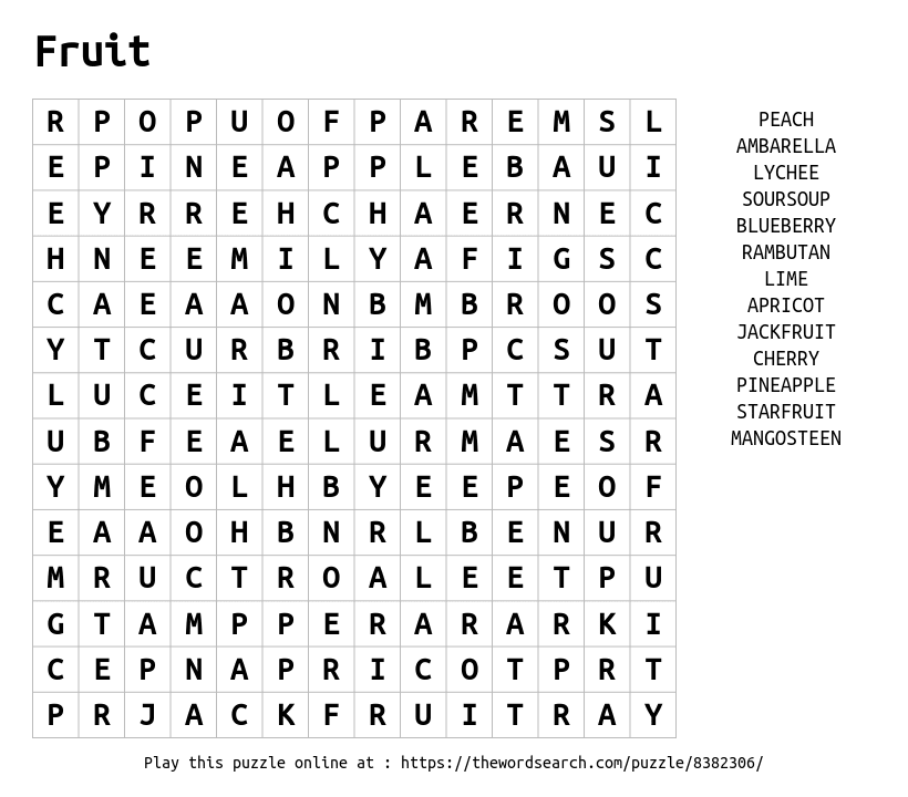 Fruit Word Search