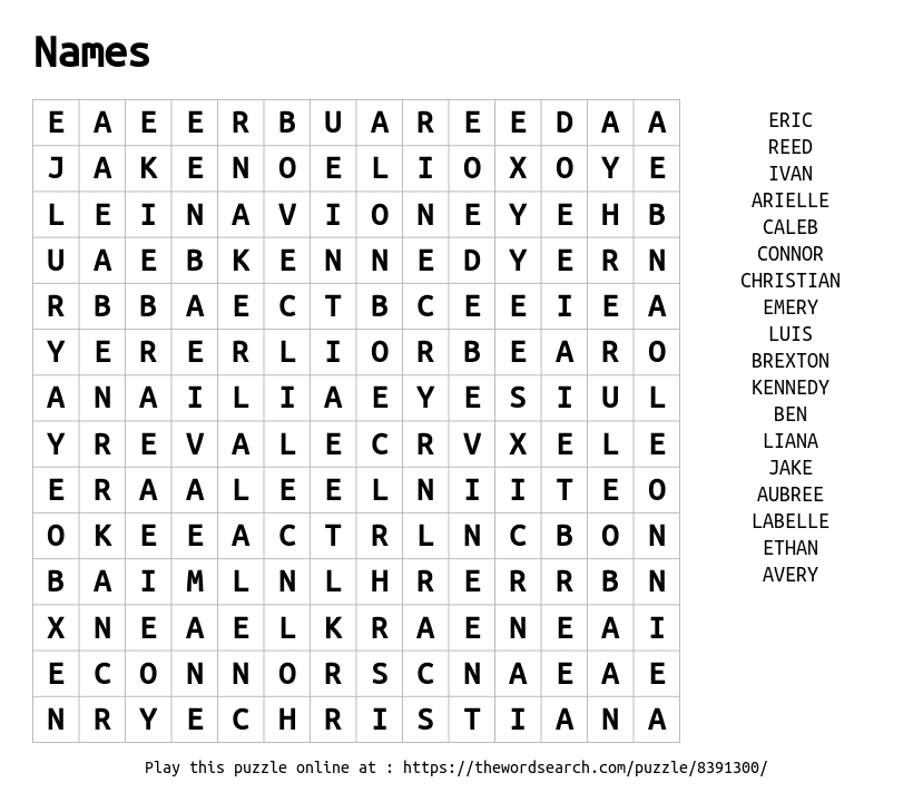 Download Word Search on Names