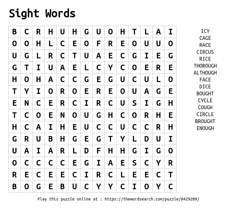 Sight Words Word Search