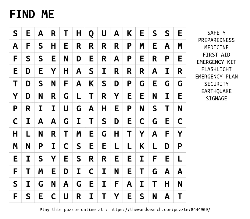 FIND ME Word Search