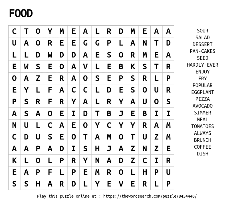 FOOD Word Search