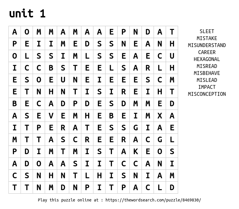 unit 1 Word Search