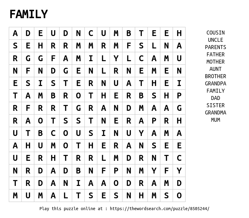 Download Word Search on FAMILY