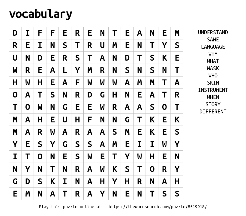 vocabulary Word Search