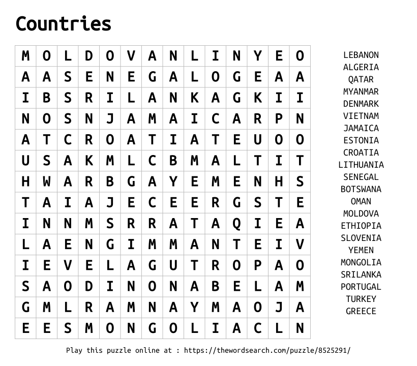 Download Word Search on Countries