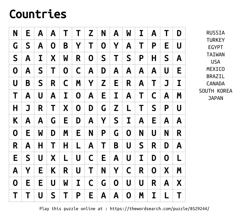 Download Word Search on Countries