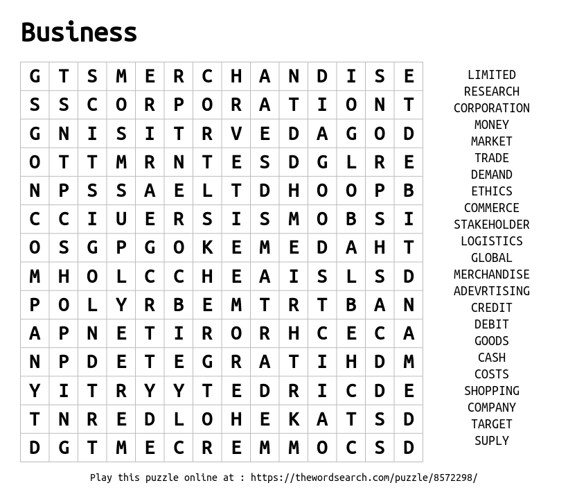 Business Word Search