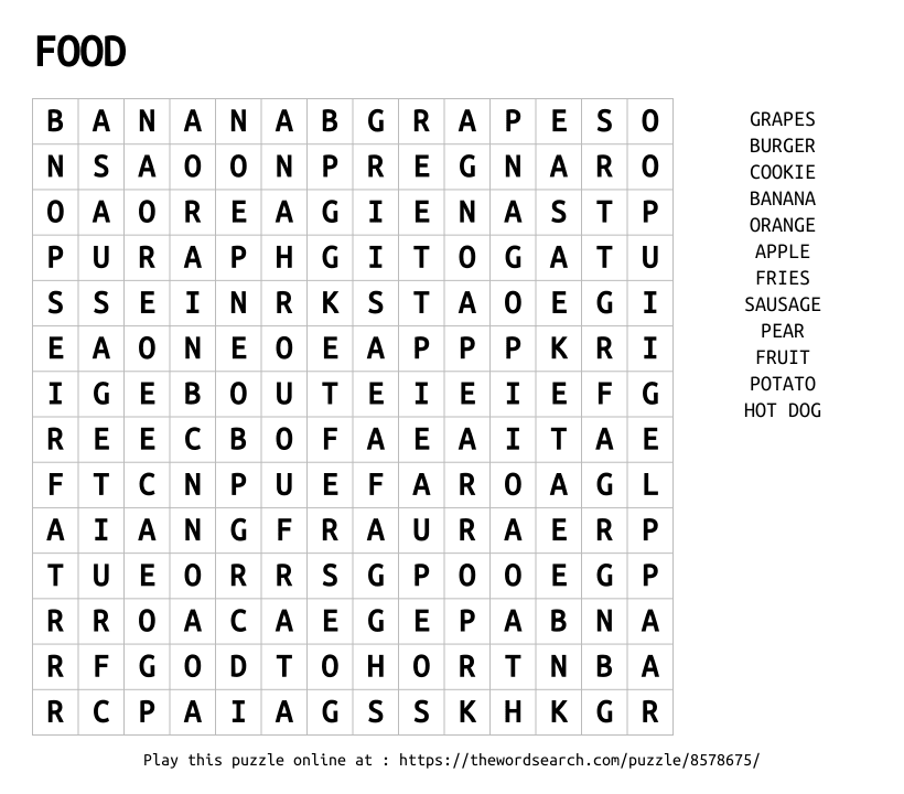 Download Word Search on FOOD
