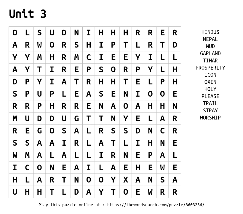 Unit 3 Word Search