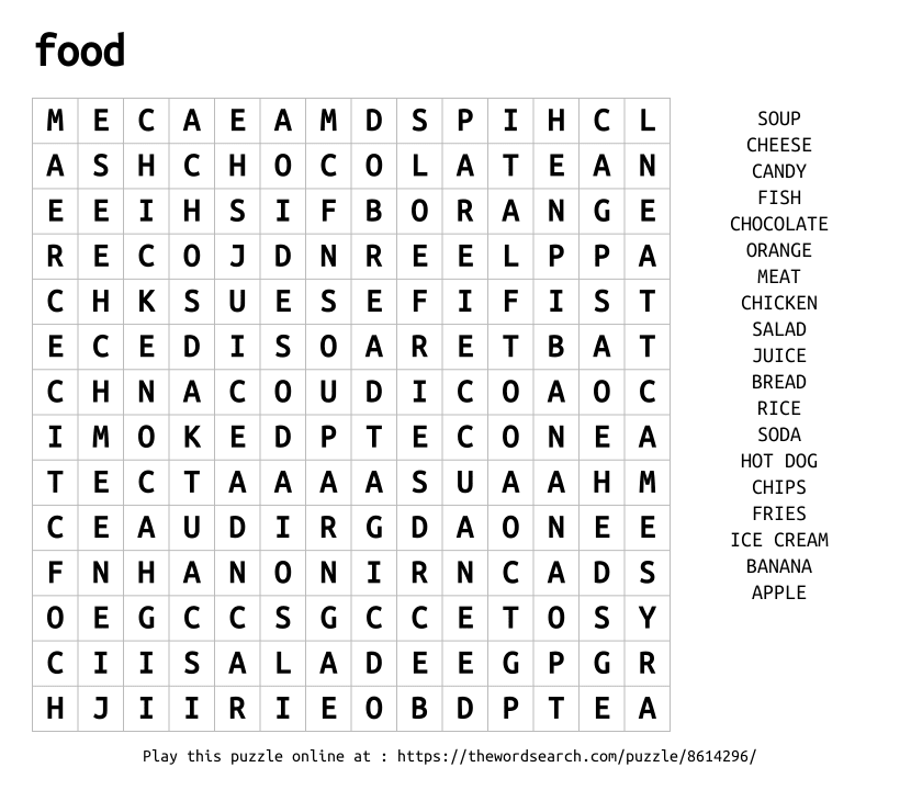 food Word Search