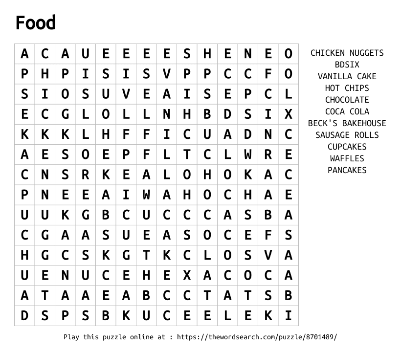 Download Word Search on Food