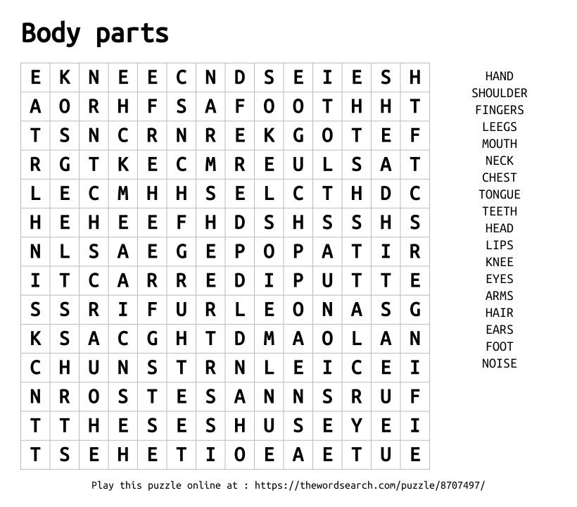 Download Word Search on Body parts