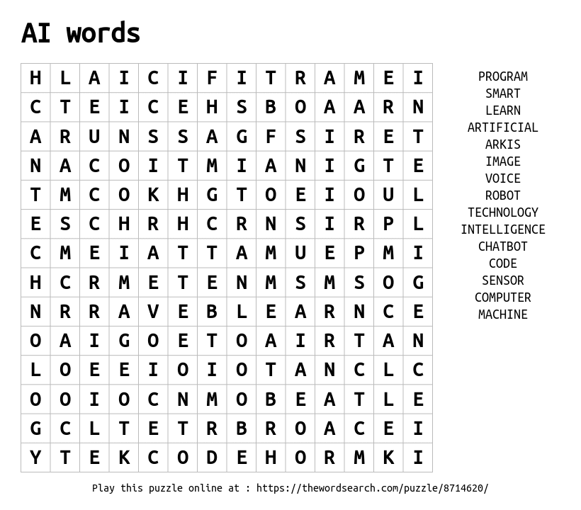AI words Word Search