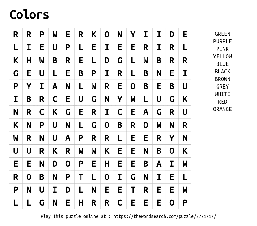 Colors Word Search