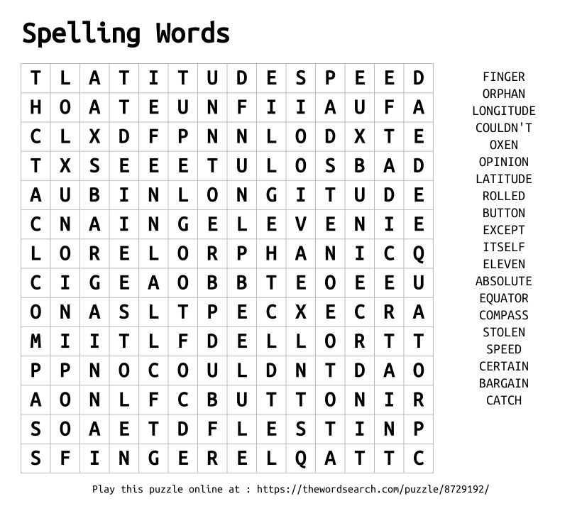 Download Word Search on Spelling Words