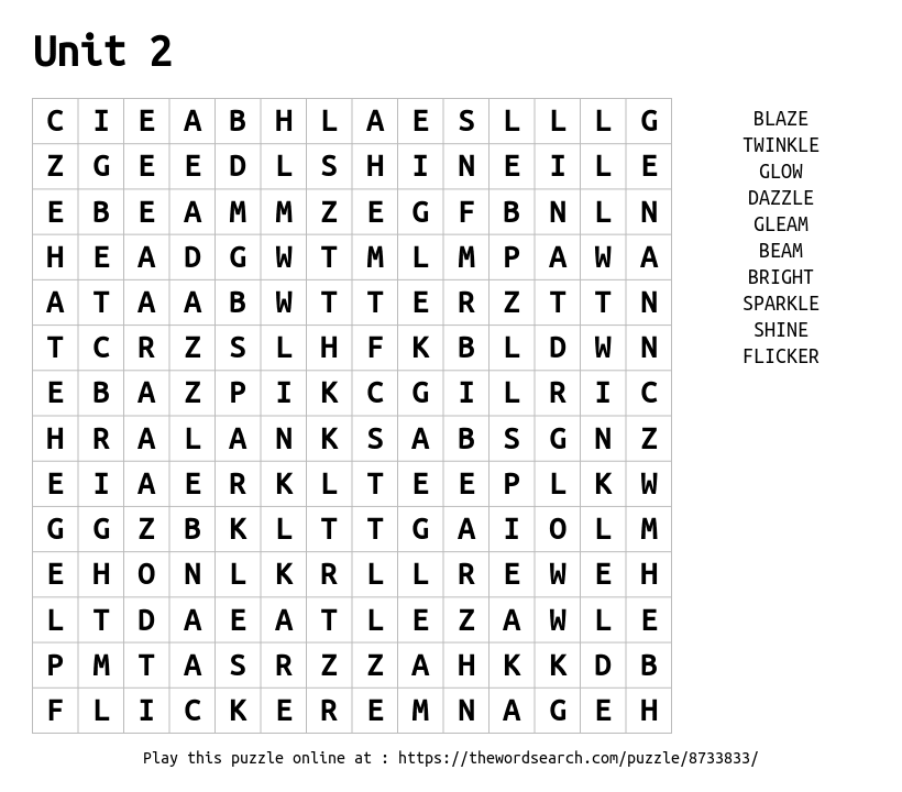 Unit 2 Word Search