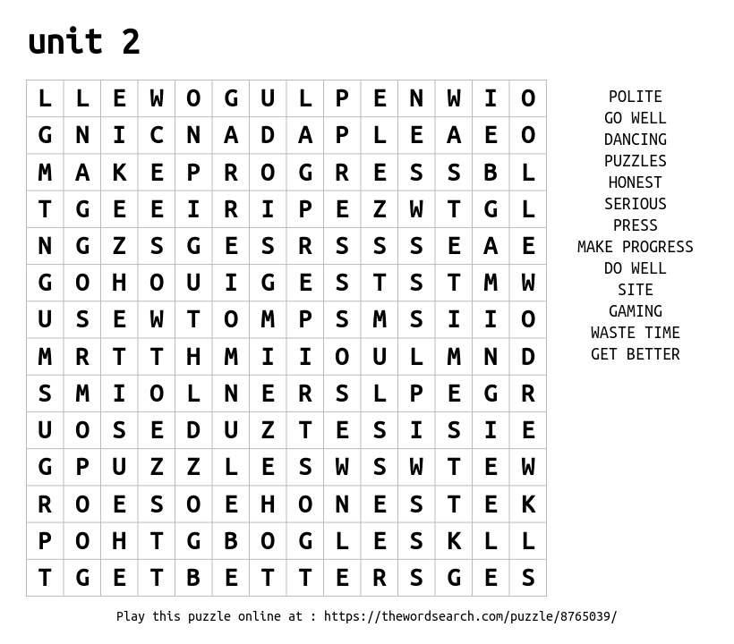 unit 2 Word Search