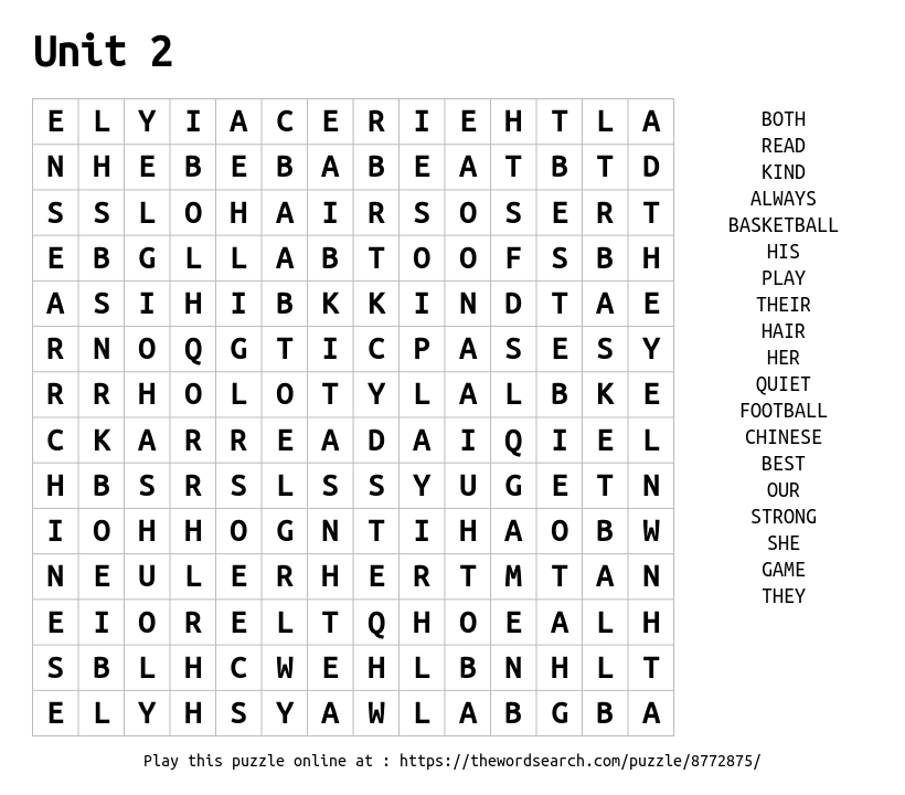Unit 2 Word Search