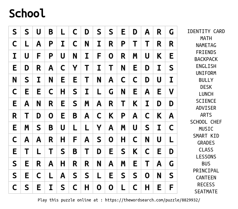 Download Word Search on School