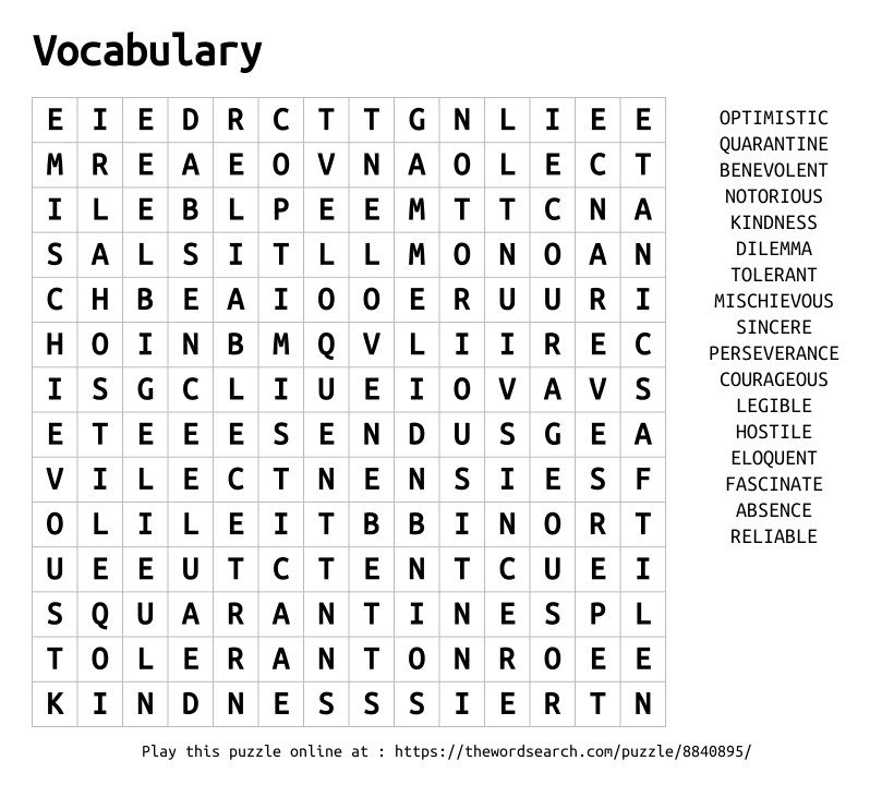 Vocabulary Word Search