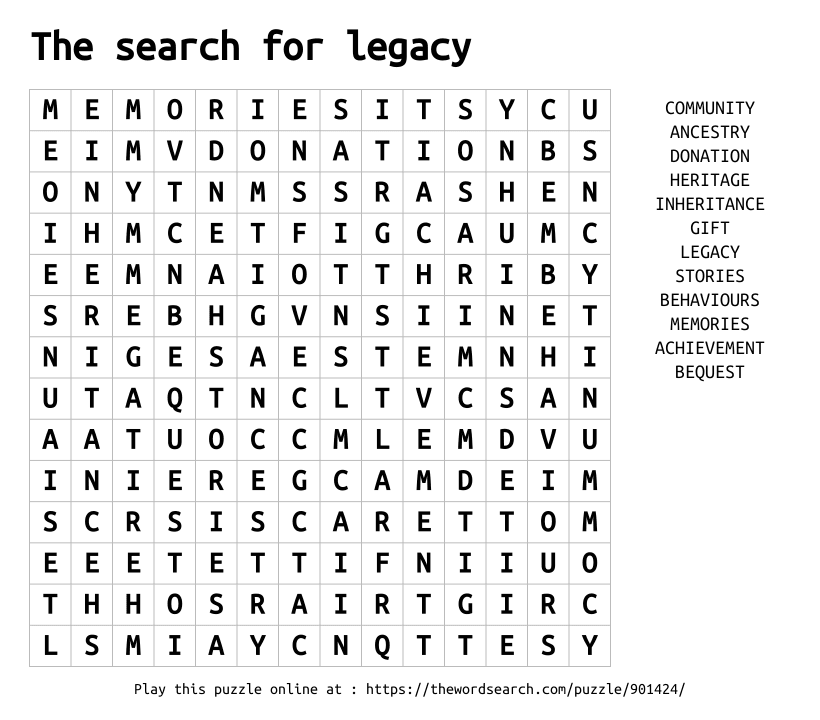 Download Word Search on The search for legacy