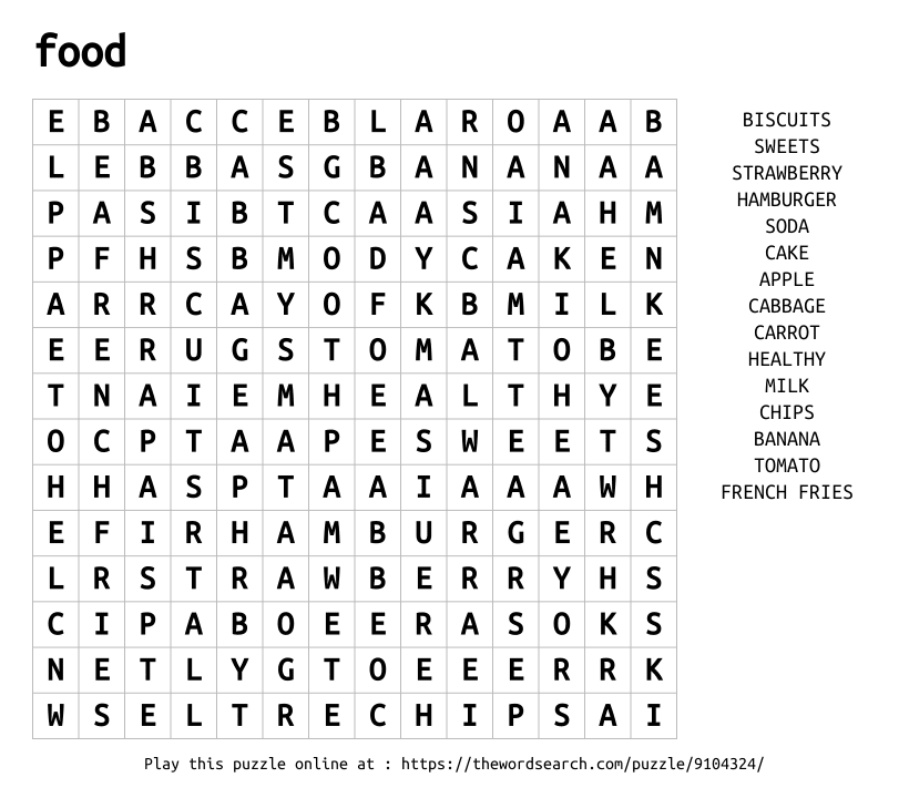 Download Word Search on food
