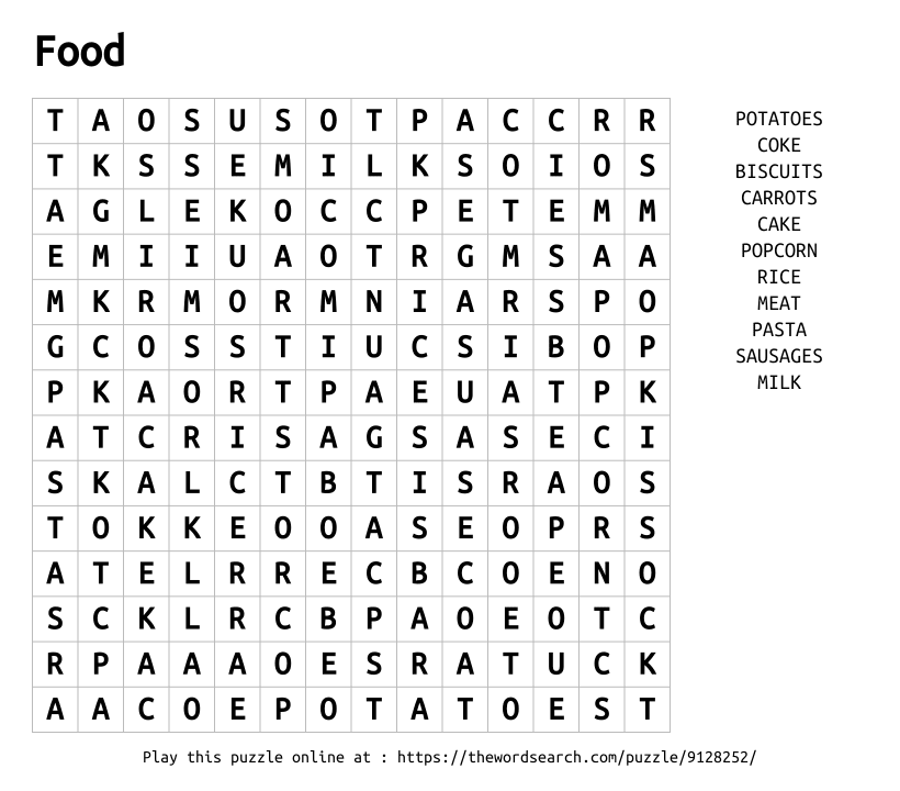 Download Word Search on Food