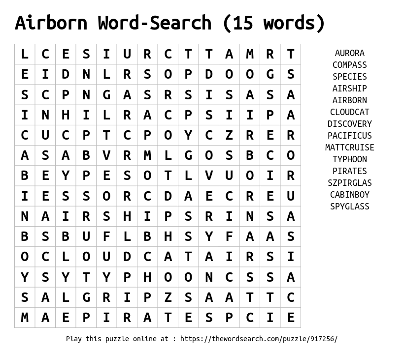 Download Word Search on Airborn Word-Search (15 words)