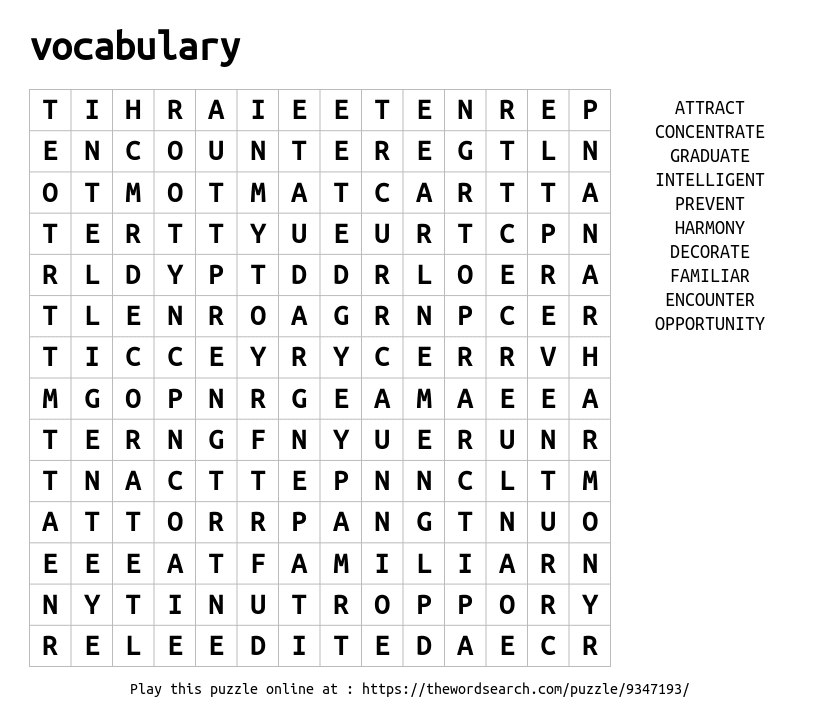 vocabulary Word Search