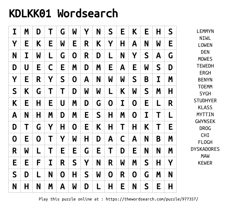 KDLKK01 Wordsearch Word Search KDLKK01 Wordsearch Word Search
